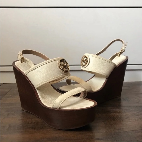 Tory Burch | Shoes | Tory Burch White Platform Leather Wedge Sandals ...